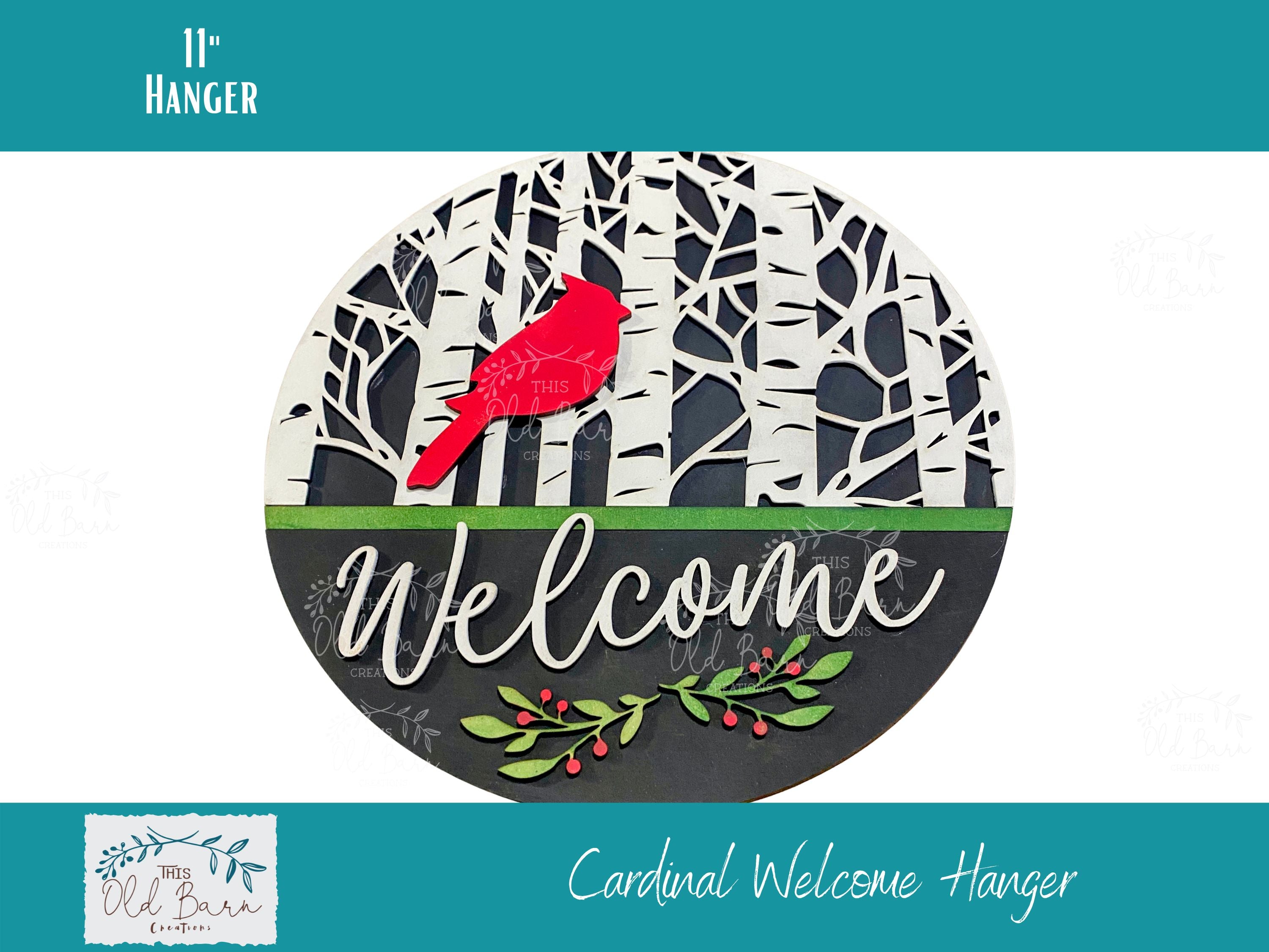 Cardinal Welcome Sign – Winter Hanger | Birch Tree Round Décor ...